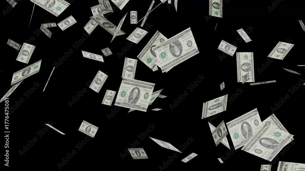 Money rain on black screen background video. dollar bills falling ...