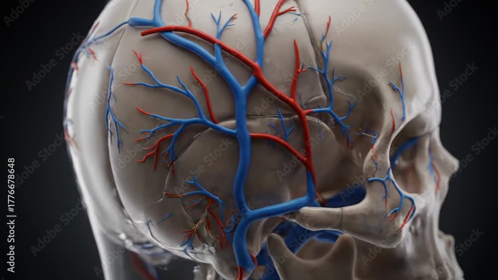 Precise anatomical illustration of a human skull featuring the ...