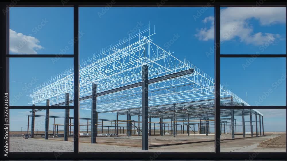 Projecting digital blueprint tracing roof trusses onto framework on ...