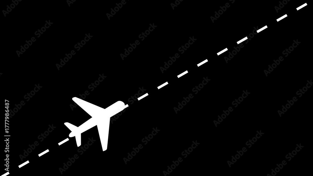 Airplane line path animation, air plane flight route with start point ...