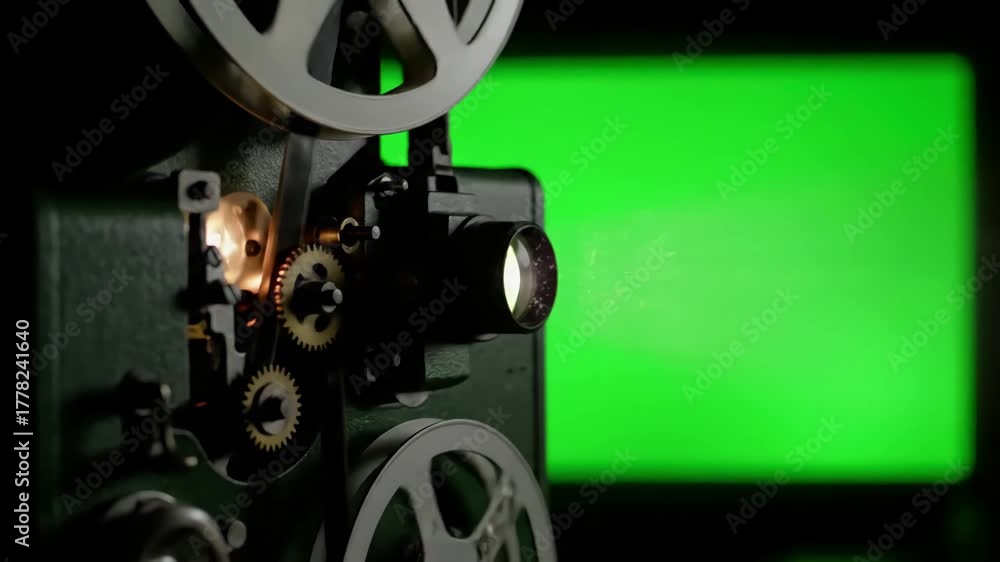 Retro Technology Functioning with old cinema projector displays green ...