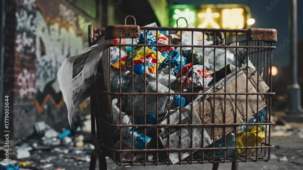 Overfilled Shopping Cart with Trash - A rusted shopping cart is ...