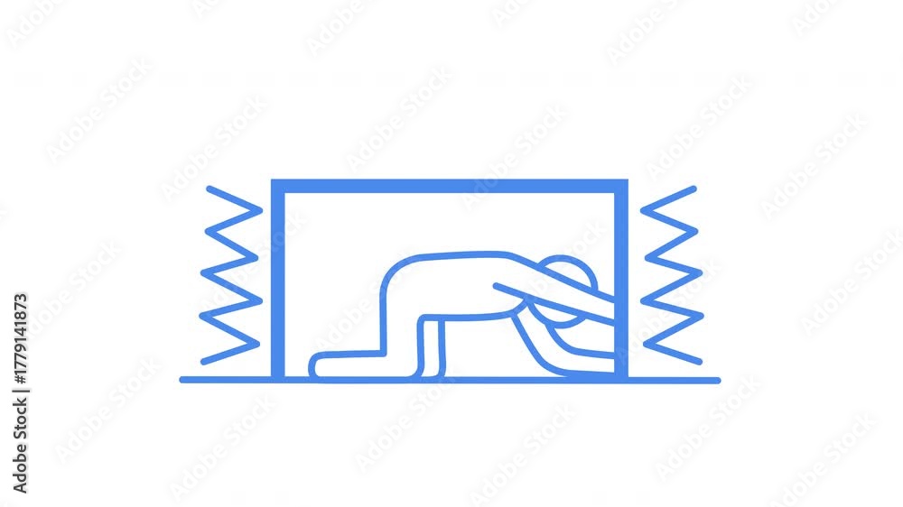 Earthquake Safety Procedure Animation. Looping Icon for 'Drop, Cover ...