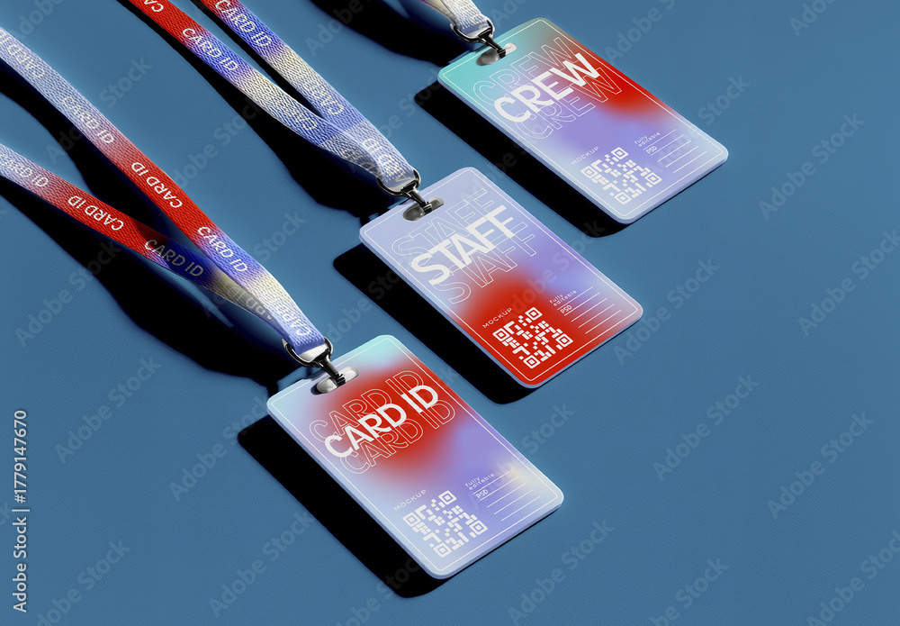 ID Cards Mockup with Lanyards for Event Staff and Crew Identification ...