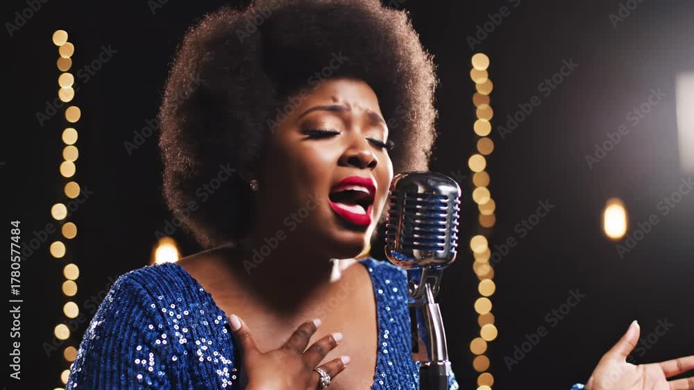 Charming african american woman with an afro hairstyle performing a ...