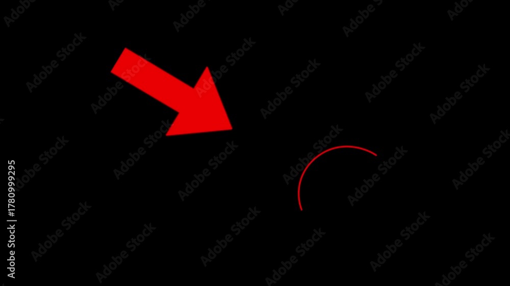 Looping bouncing arrow animation. red arrow pointer black screen ...