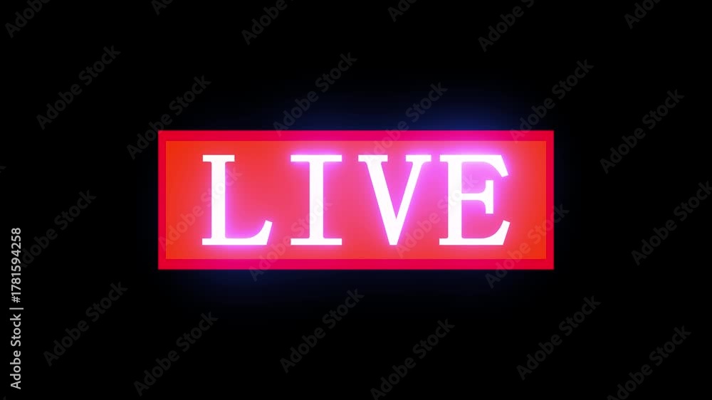 Neon Animation of live button with transparent background, 4k simple ...