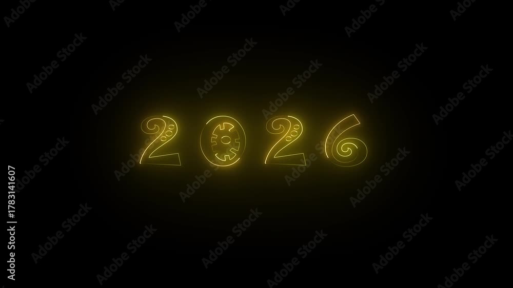 Glowing neon text Happy new year 2026 text animation. 2026 neon glowing ...