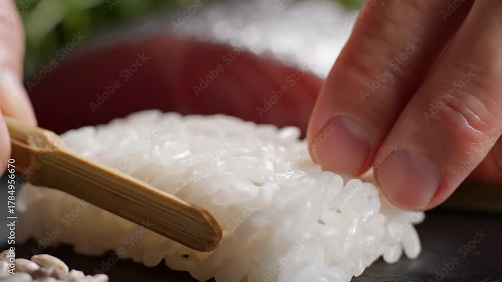 Making Salmon Nigiri - A Step-by-Step Guide to Sushi Preparation. Stock ...
