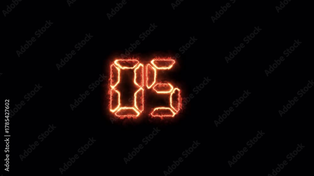 Neon fire 10 seconds countdown animation on black background, digital ...