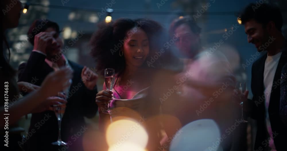 Glamorous Rooftop Cityview Party with Gorgeous Woman in a Cocktail ...