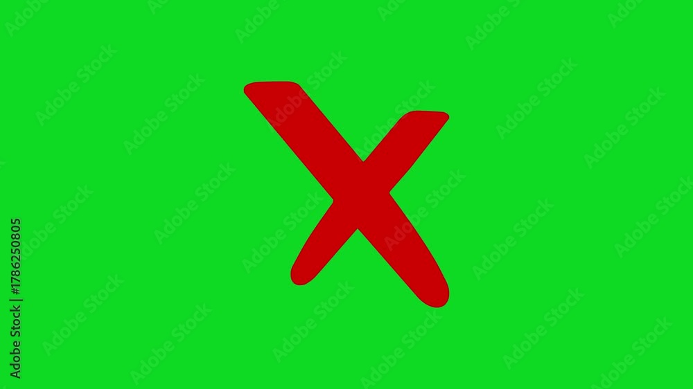 Red cross mark animation on green screen, Error or cancel symbol ...