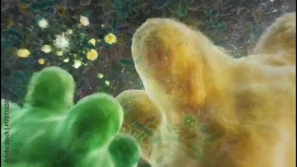 Human colon with gut microbiome showing bacteria and microorganisms ...