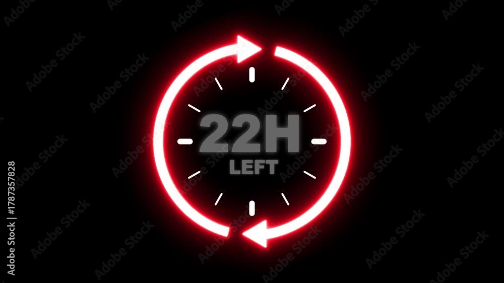 24 hours clock with circle arrow and the numbers 22 Hour left. video ...