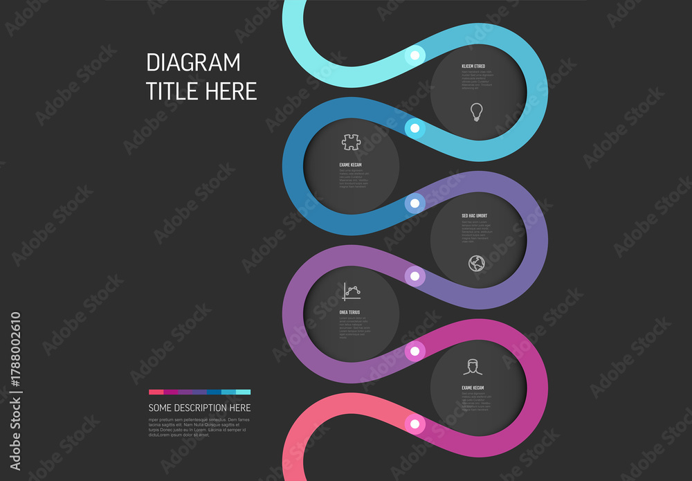 Minimal Infographic Timeline Diagram with Wavy Lines and Icons Stock ...
