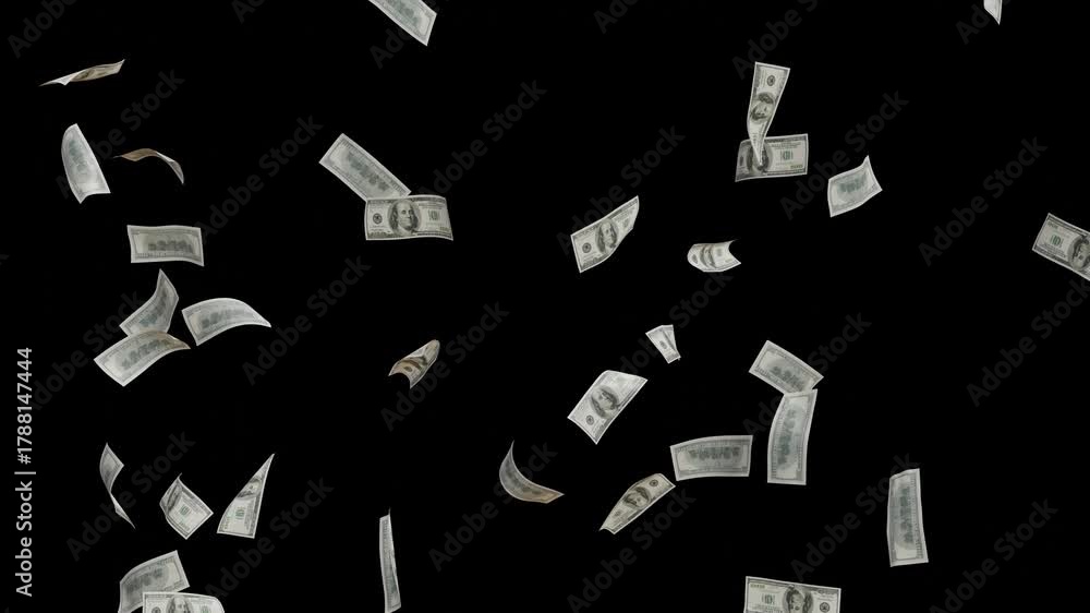 Banknotes money flying down animation. 3d money rain green screen ...