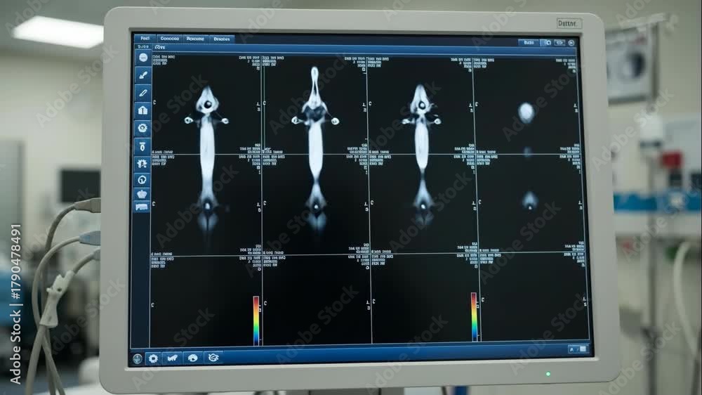Medical screens displaying brain, spine, and thyroid mri scans ...