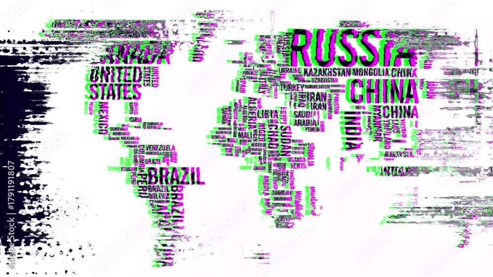 World map country names with distortions and glitch effects 素材庫影片 ...