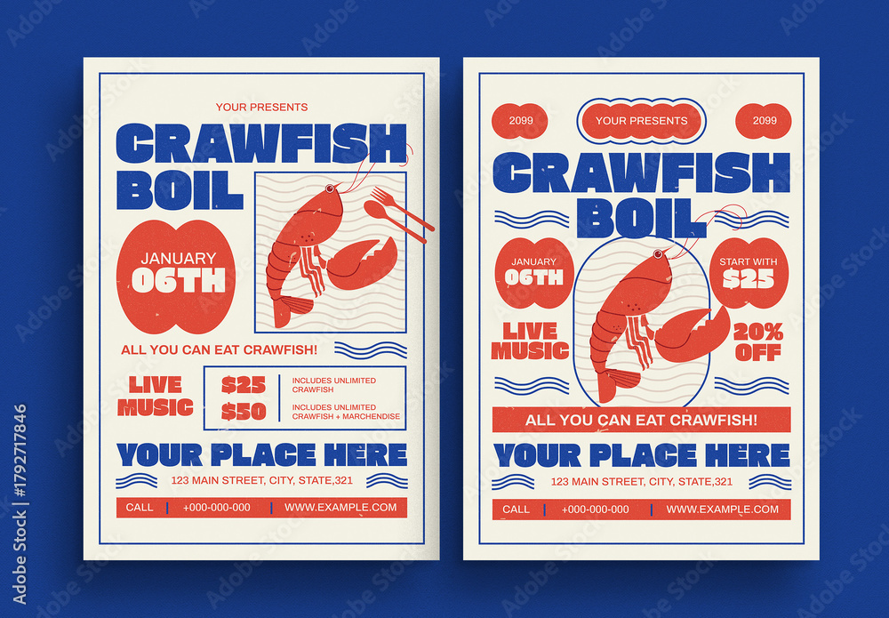 Retro Crawfish Boil Event Flyer Stock Template | Adobe Stock