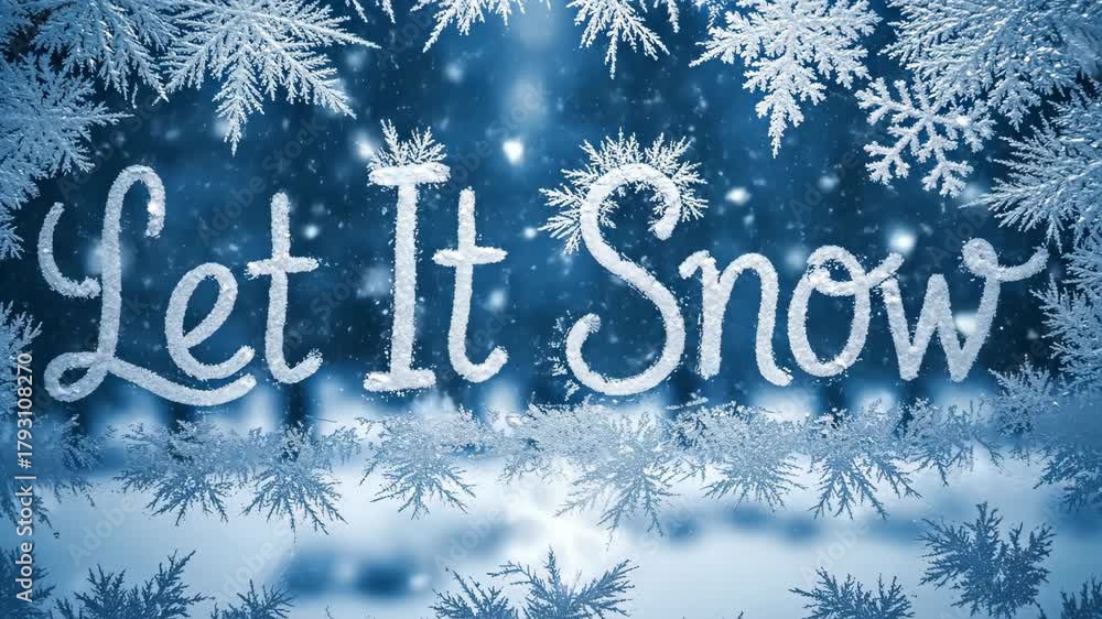 Let it snow festive greeting on a winter window with snowflakes and ...