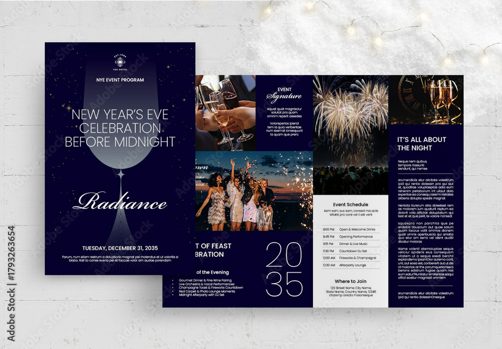 New Year Gala Event Program Template & Brochure Layout for NYE ...
