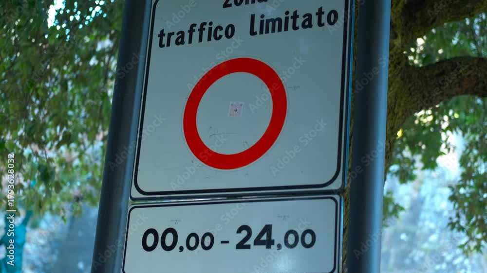Italian limited traffic zone ztl sign activating. Electronic display of ...