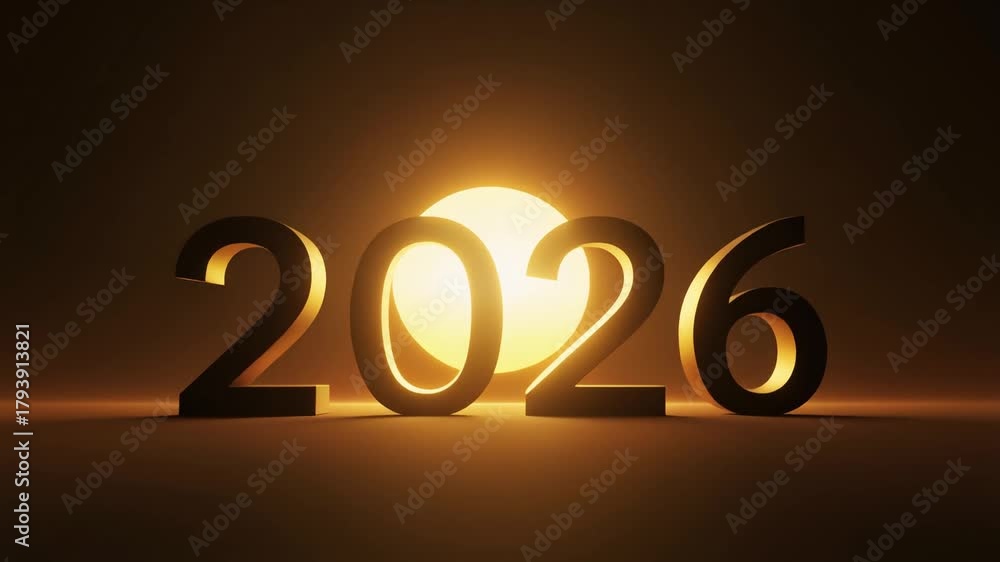 The Rising Sun 2026. Happy New Year 2026. The numbers "2026" are seen ...