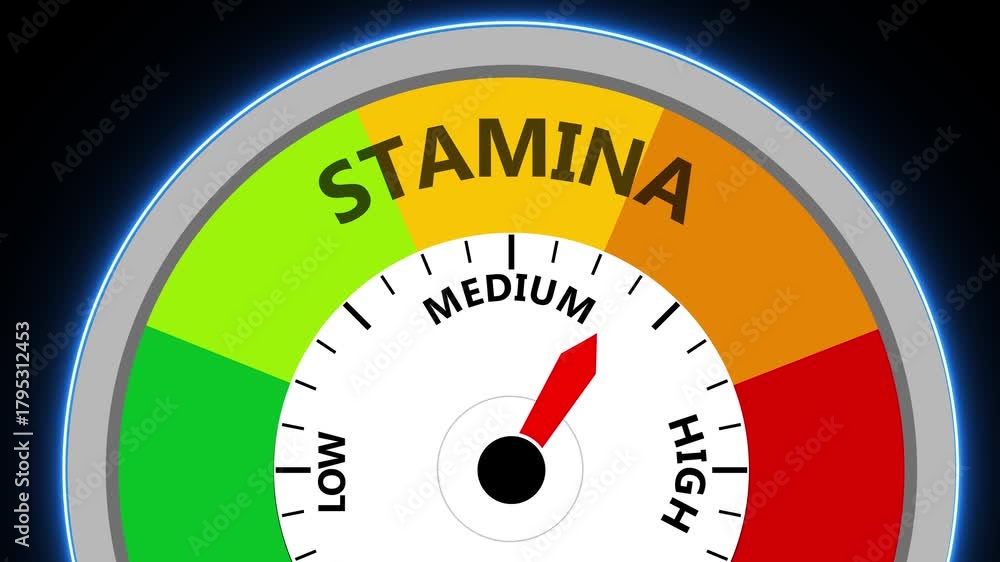 An animated, semi-circular gauge or meter with a needle indicator ...