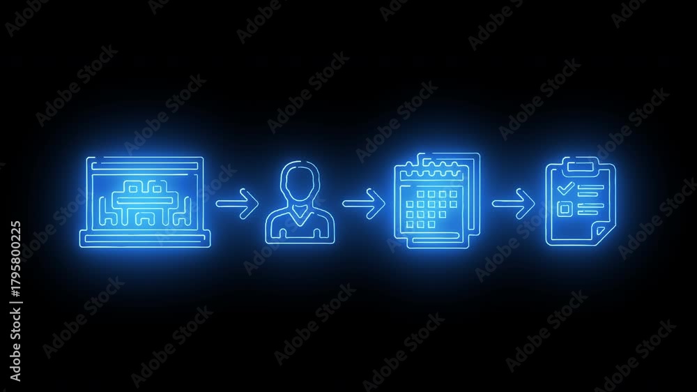 Employee schedule and profile workflow showing timetable icons, user ...