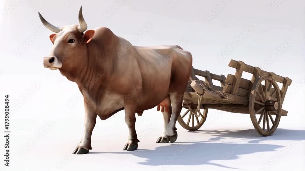 Realistic 3D Animation of an Ox Pulling a Traditional Bullock Cart on a ...