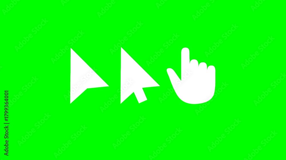 Cursor clicking animation on a green screen background. Three types of ...