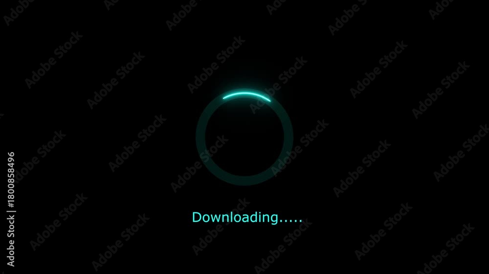 Downloading... Circular neon shine loading animation. Waiting status ...