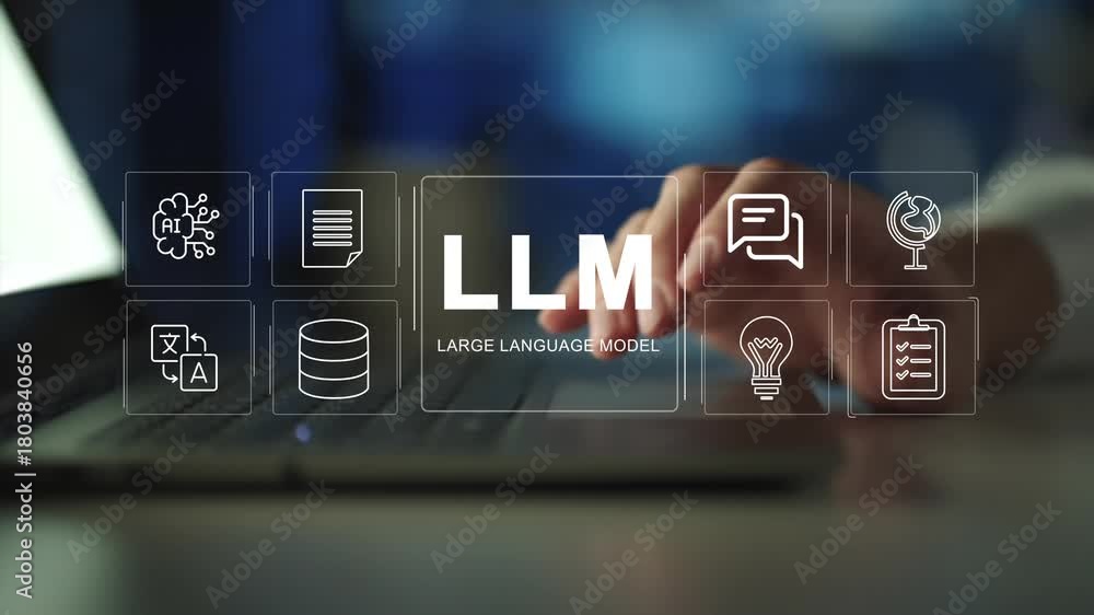 LLM, AI Large Language Model concept, LLM dashboard screen. A language ...