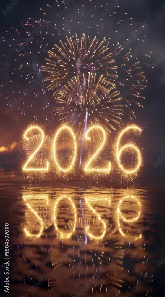 Happy New Year 2026 Celebration with Sparkling Fireworks. Golden ...