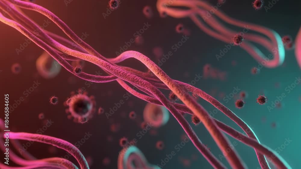 A microscopic cinematic render of a dangerous virus infection ...
