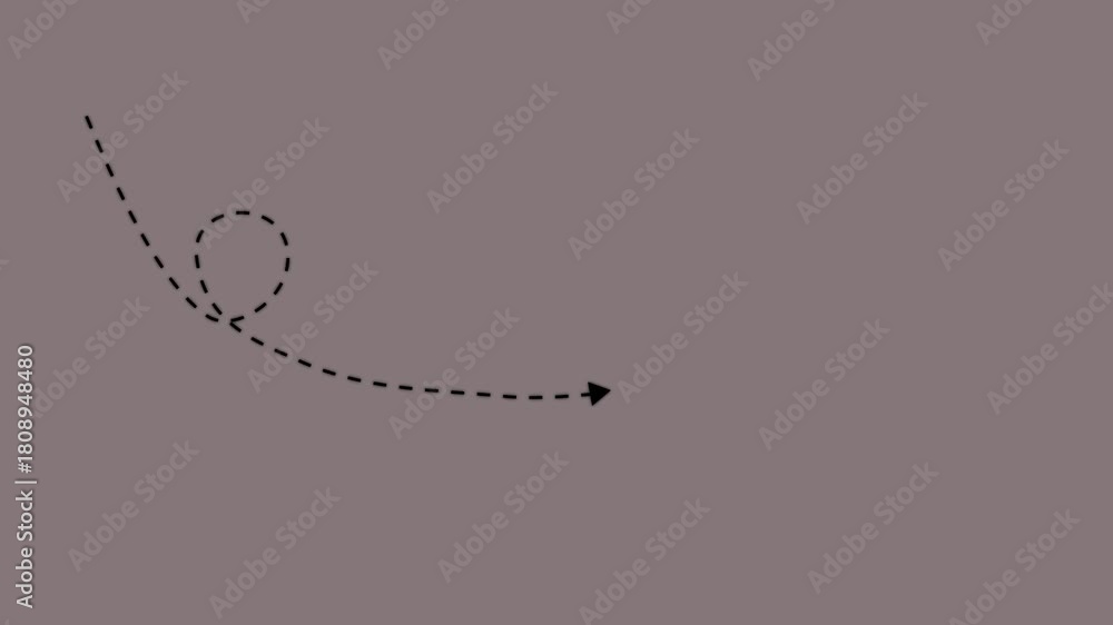 Black dashed arrow tracing a circular path on a muted purple background ...