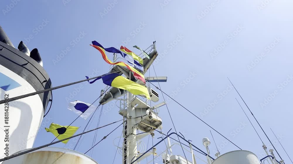 Sailors Decorating Cargo Ship with Signal Flags for Celebration Using ...