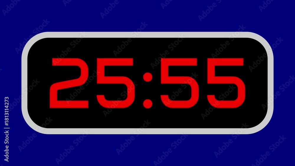 Countdown timer from 26 minute to 25 minute digital with bright red ...