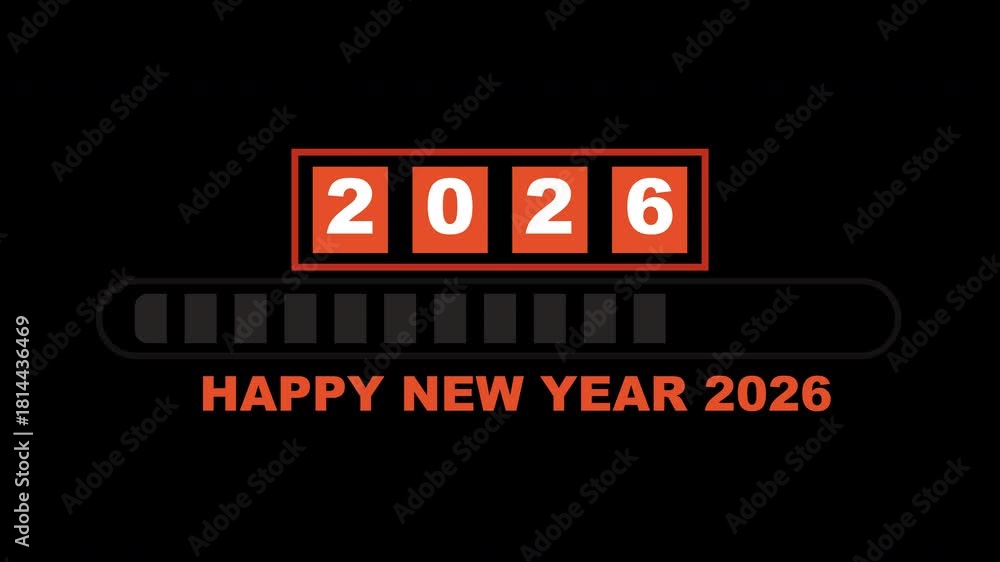 Happy New Year 2026 Reveal Video with Minimalist Progress Bar on alpha channel. 2026 New Year ...