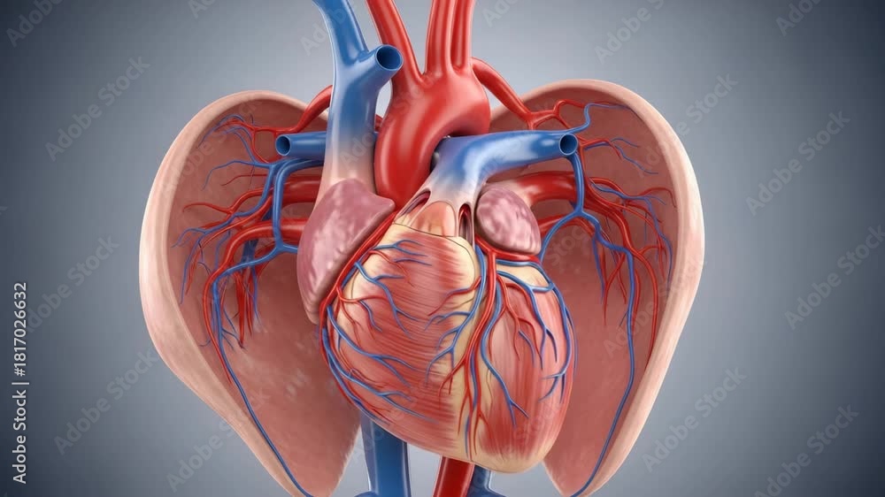 Realistic 3D anatomical human heart model with visible arteries veins ...