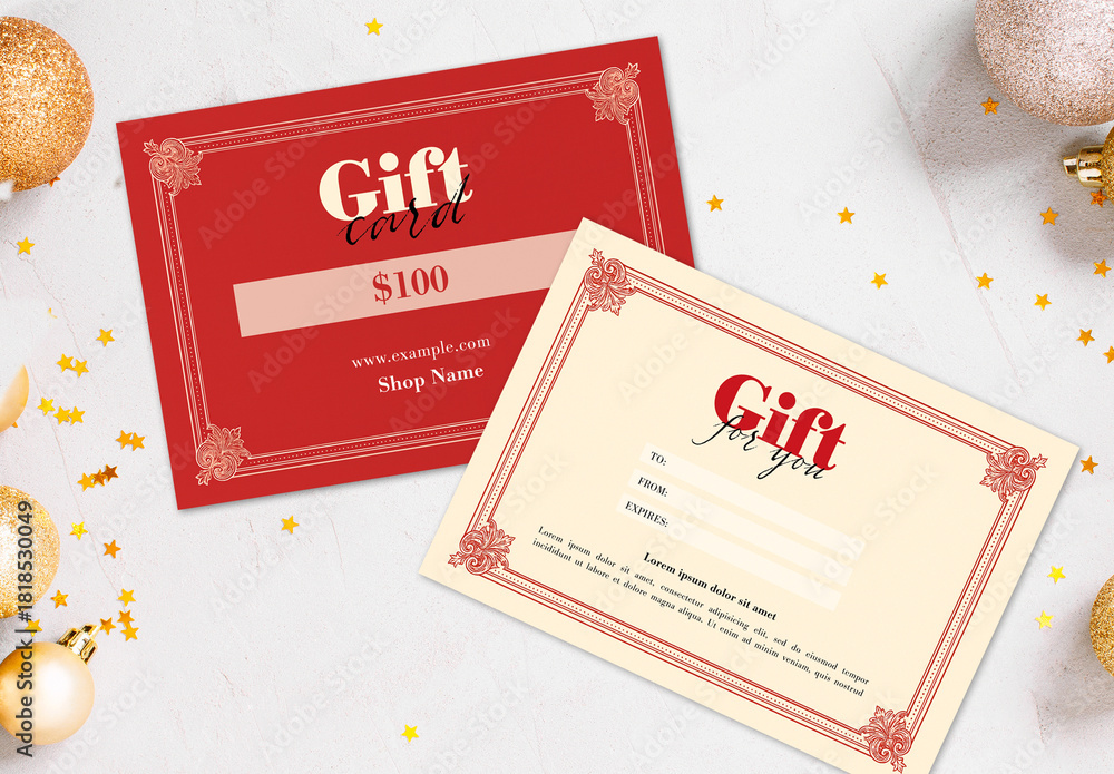 Christmas Minimal Lines Frame Gift Card Stock Template | Adobe Stock