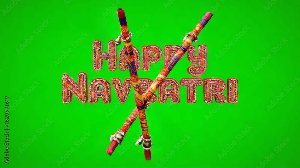 Happy Navratri Celebration: Dandiya Sticks with Sparkles on Green ...