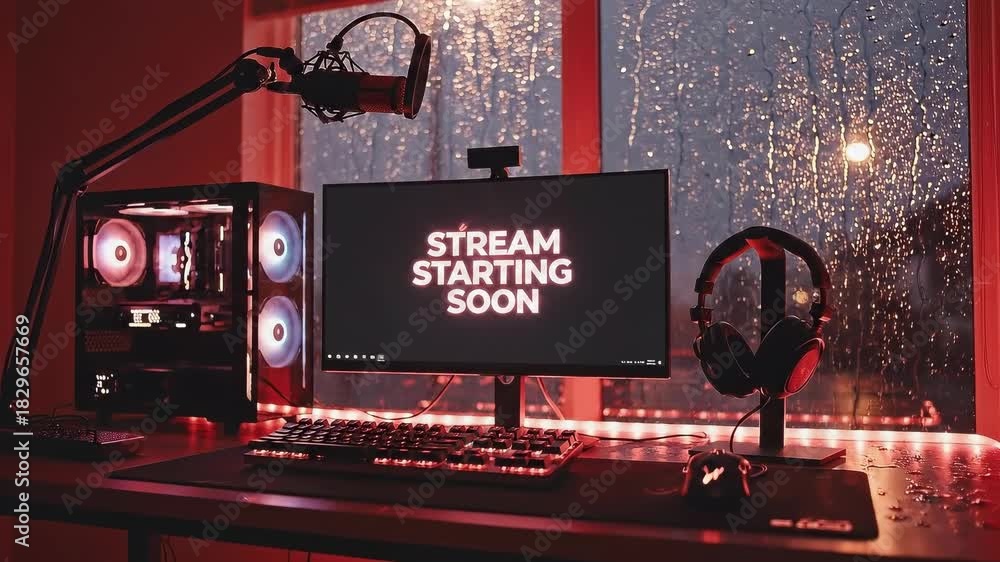 Stream Starting Soon: Gaming Setup with Rain. Stream starting soon ...