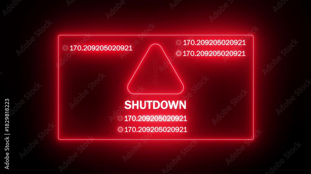 critical system failure and power off notification. futuristic red ...