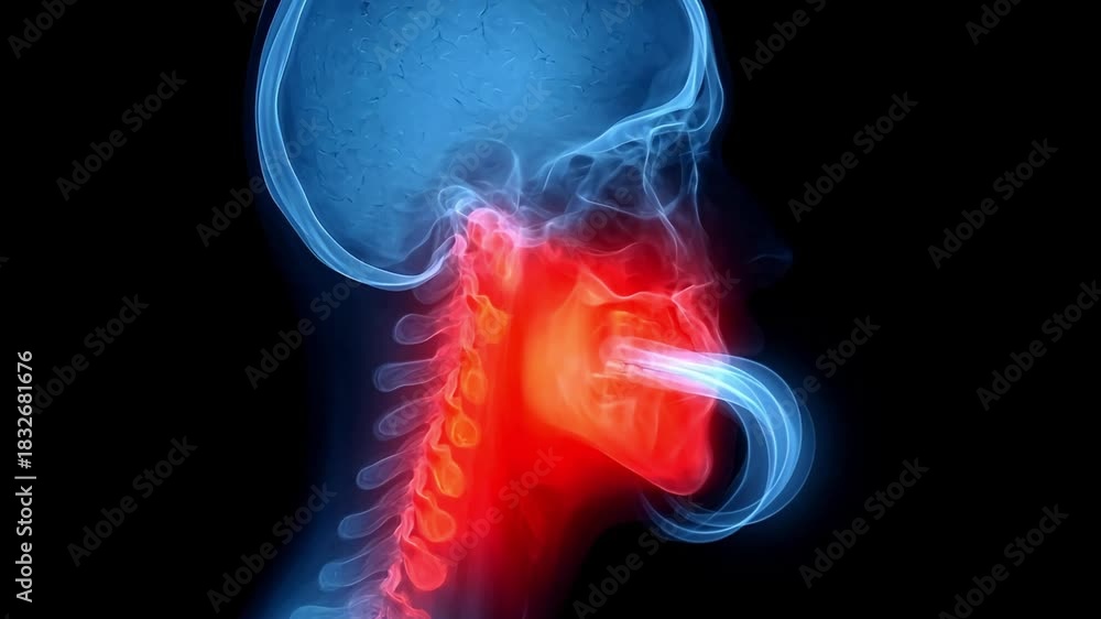 Sore Throat and Pharyngitis X-Ray, Red Airway Inflammation Anatomy ...
