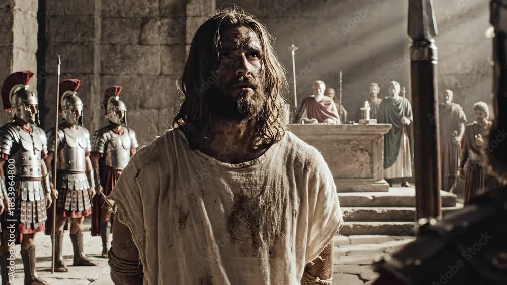 Jesus Before Pontius Pilate - This stock video depicts a man portraying ...