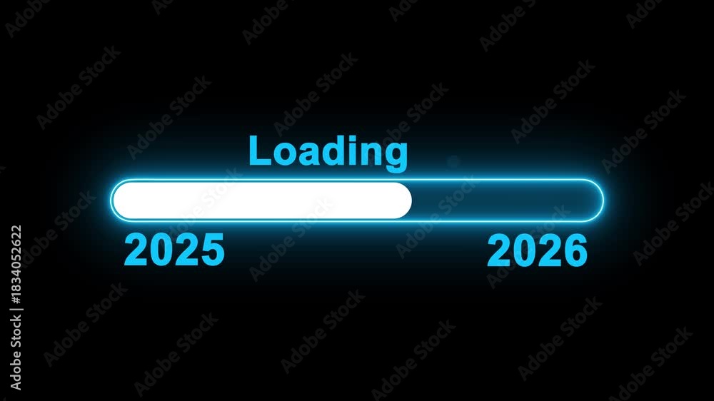 Vidéo Stock Neon 2025 to 2026 year change loading bar on black ...