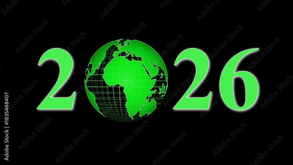 2026 with Earth Globe Animation, Digital animation of the year 2026 ...