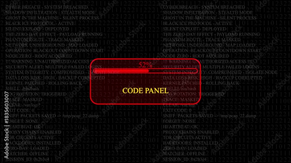 Cyber Security Alert with Code Panel Message . black background of ...