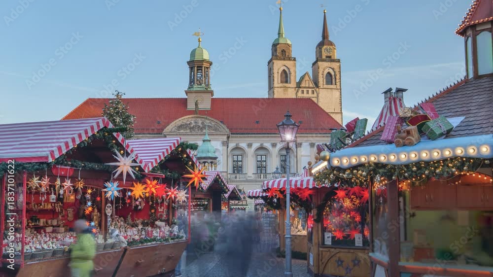 christmas market at the Old Market in Magdeburg, Germany, Saxony-Anhalt ...